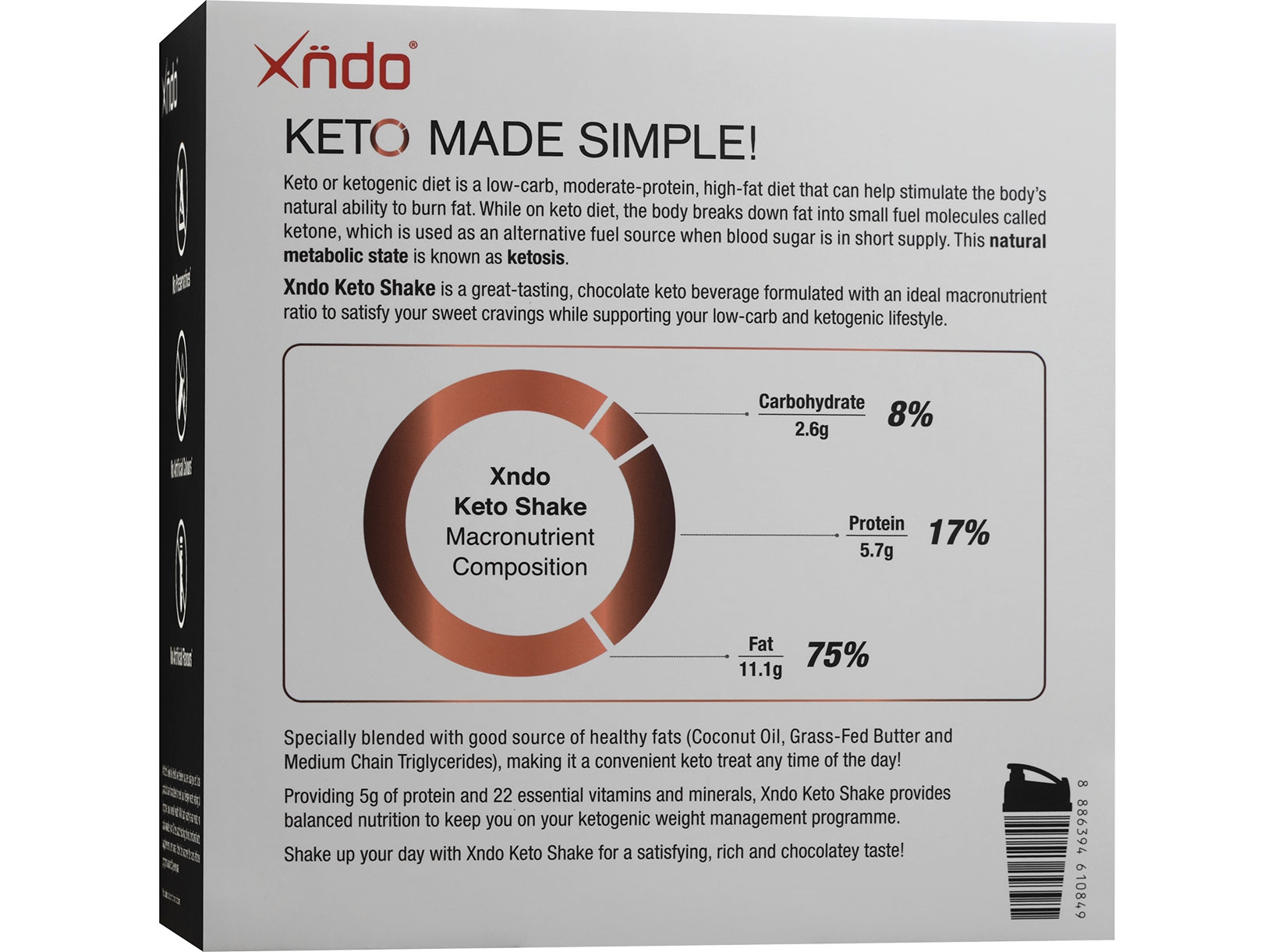 XNDO KETO SHAKE CHOCOLATE FLAVOUR 25G X 18 SACHETS | Slimming & Fitness ...