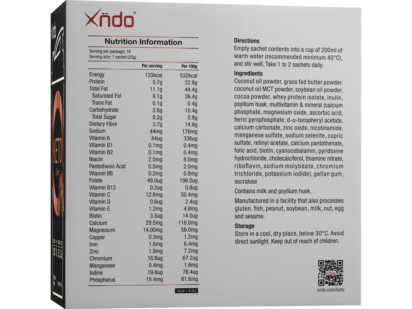 XNDO KETO SHAKE CHOCOLATE FLAVOUR 25G X 18 SACHETS | Slimming & Fitness ...