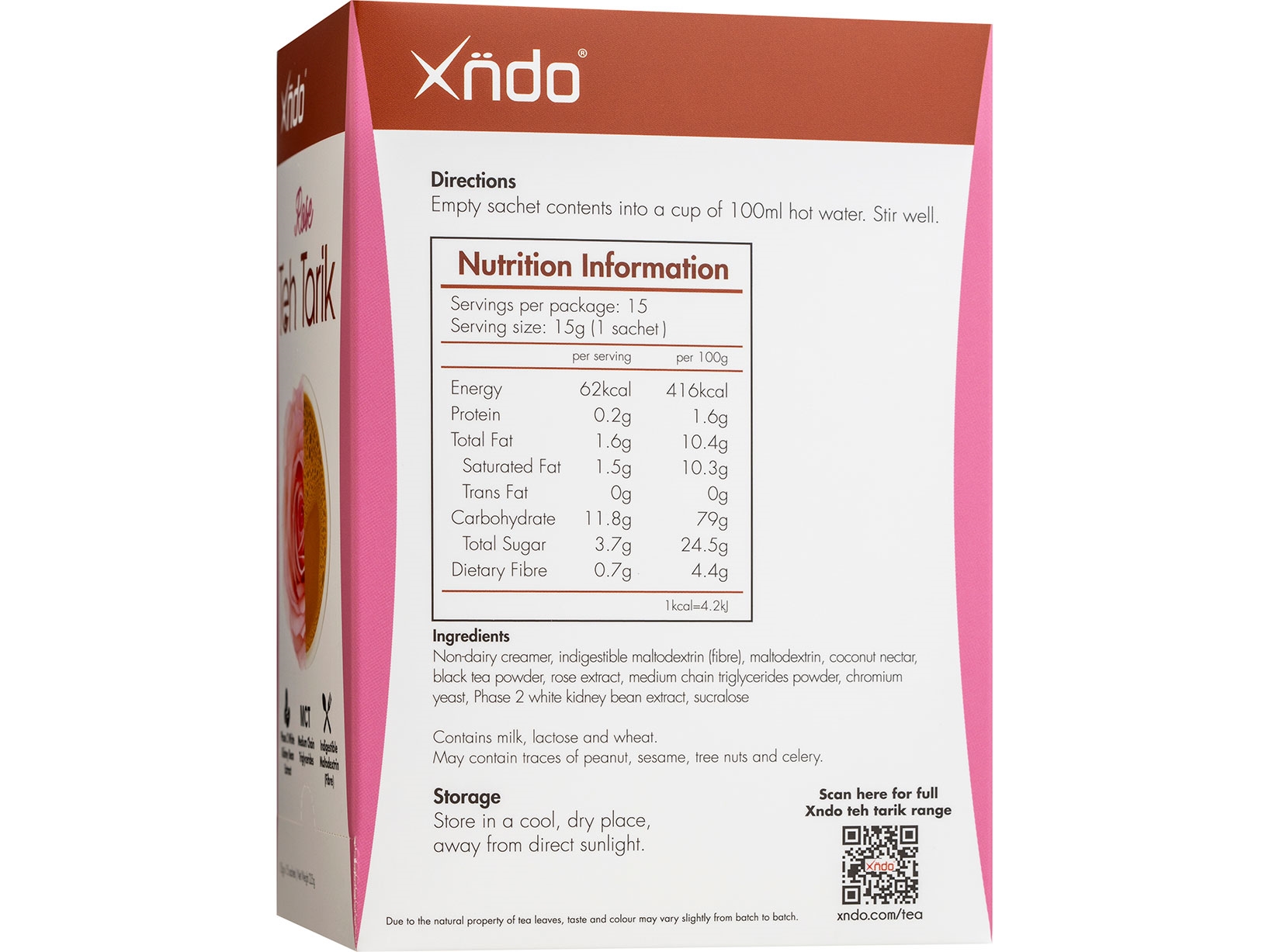 Xndo Teh Tarik Rose 15G X 15 SACHETS | Coffee / Milk Tea | ESDlife健康網購