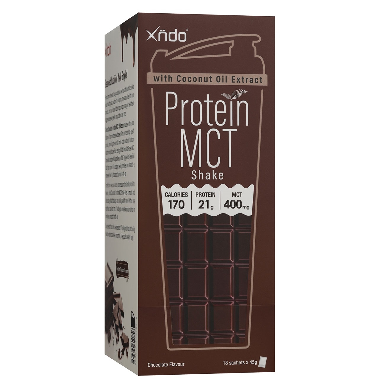 XNDO PROTEIN MCT SHAKE CHOCOLATE 45G x 18 SACHETS | Slimming & Fitness ...