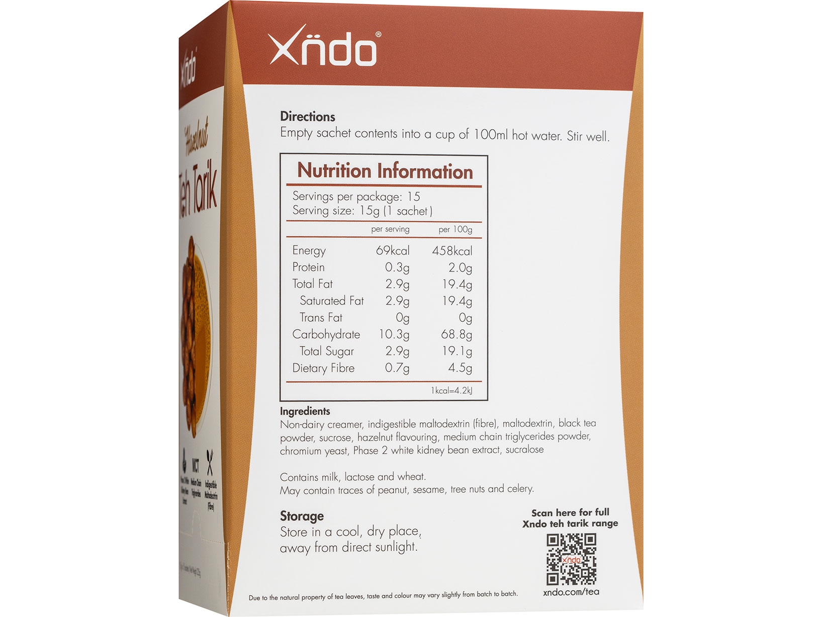 Xndo 榛子味拉茶 15包 | 咖啡 / 奶茶 | ESDlife健康網購