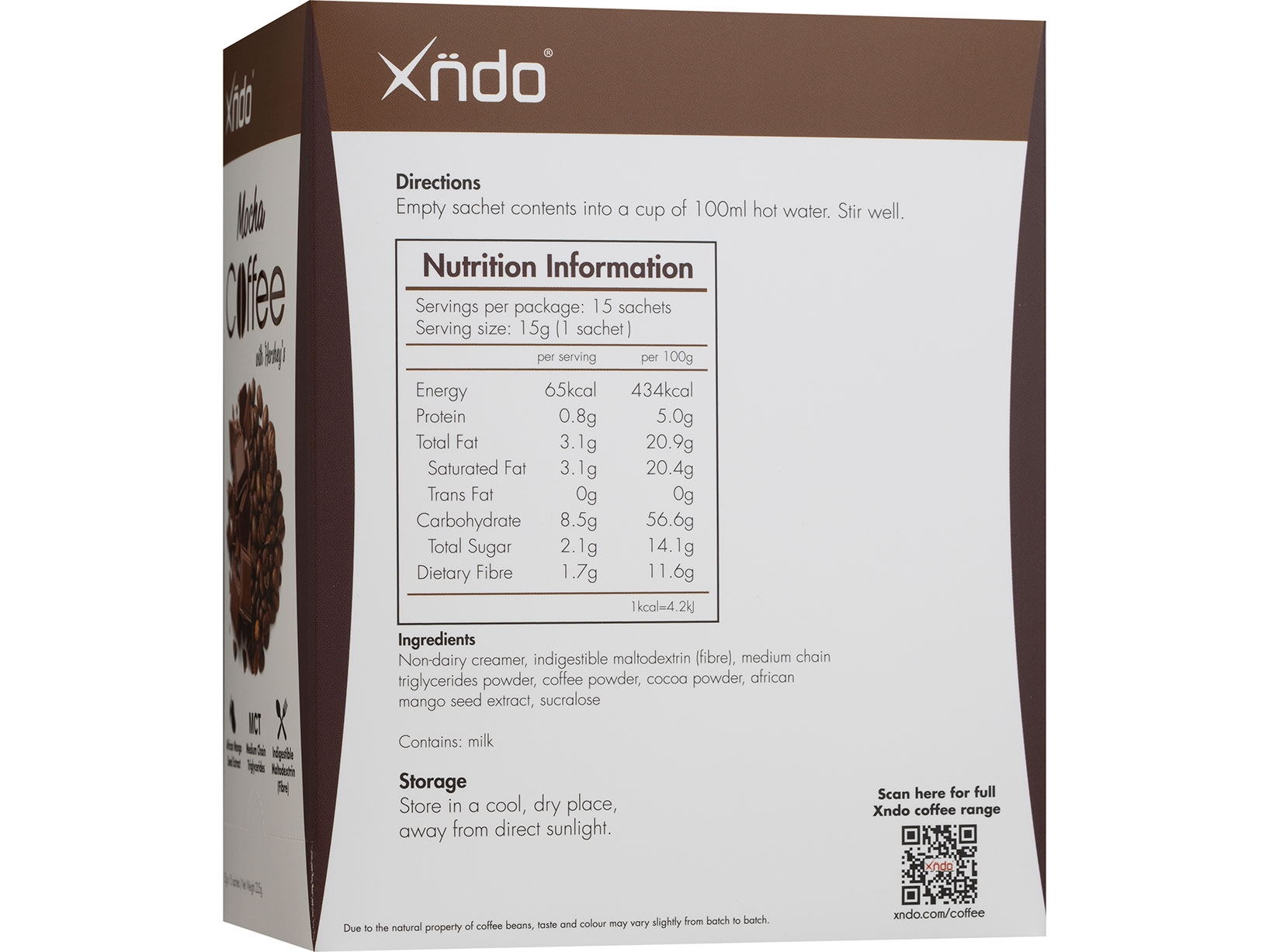 XNDO MOCHA COFFEE 15G x 15 SACHETS | Coffee / Milk Tea | ESDlife健康網購