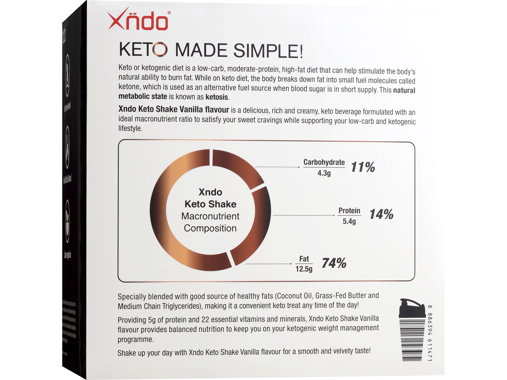 Xndo 纖脂生酮奶昔 18包 (雲呢嗱味) | 瘦身纖體 | ESDlife健康網購