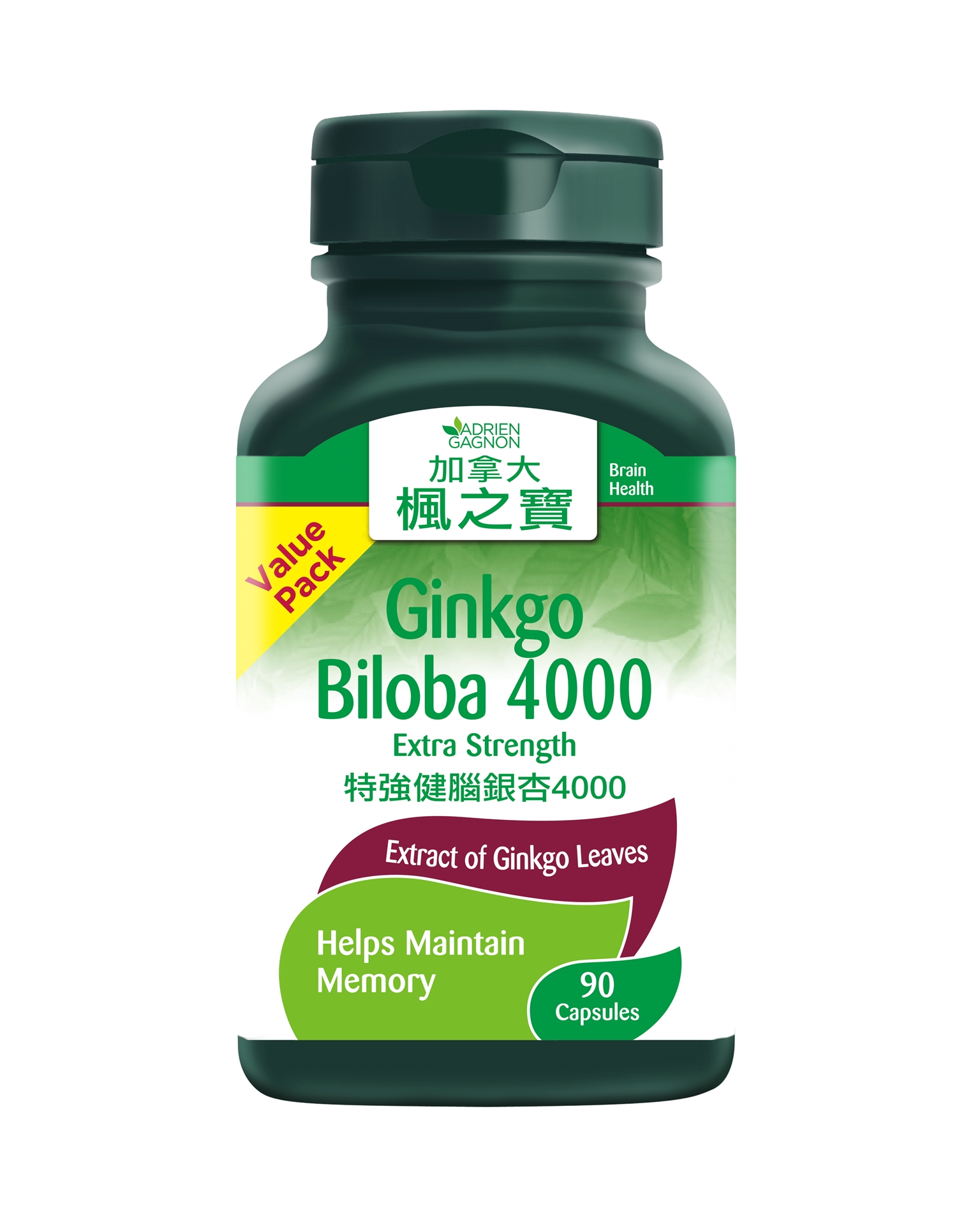 Adrien Gagnon Ginkgo Biloba 4000 Extra Strength Value Pack 90 Capsules ...