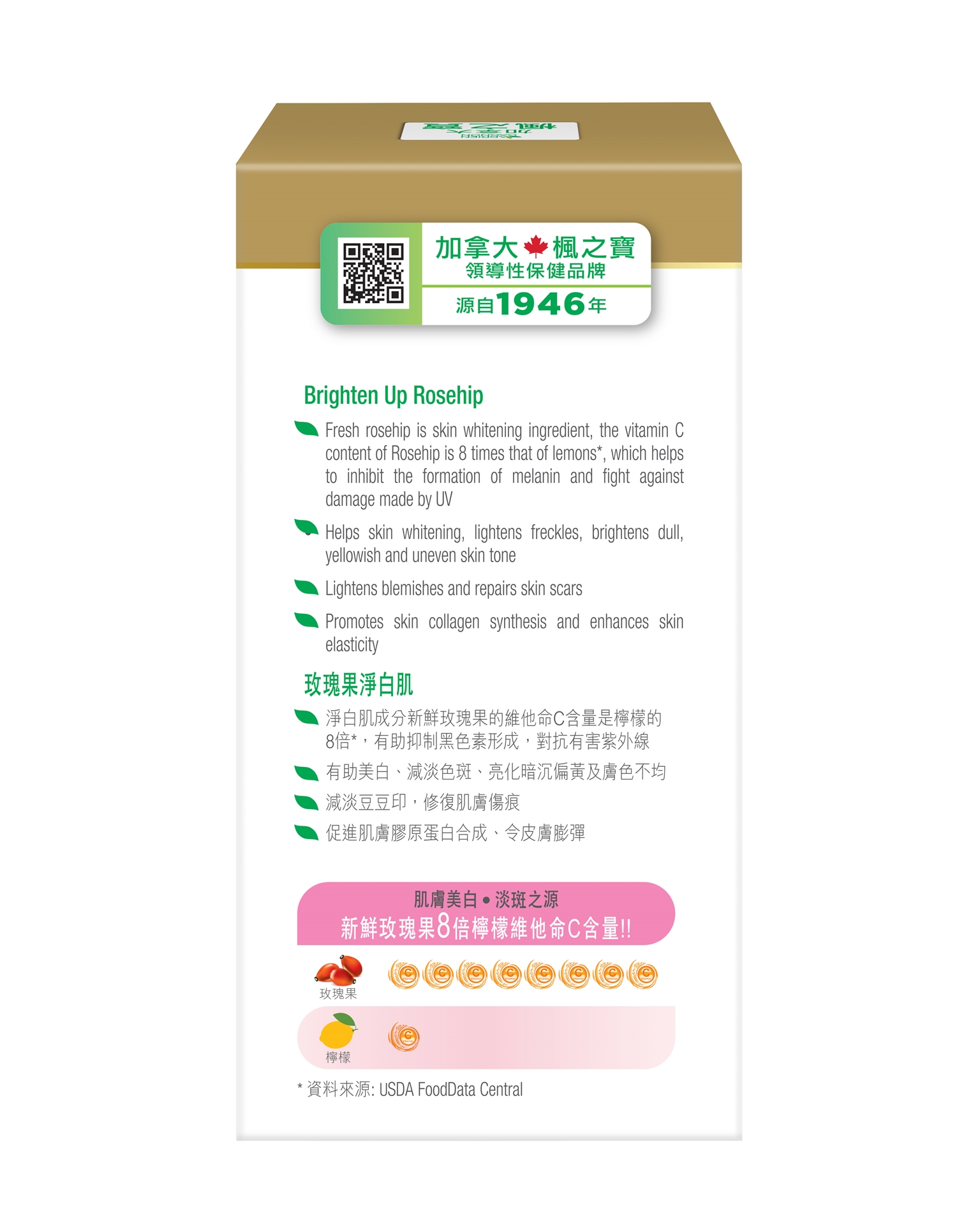 楓之寶 玫瑰果淨白肌 60片 | 皮膚健康 | ESDlife健康網購