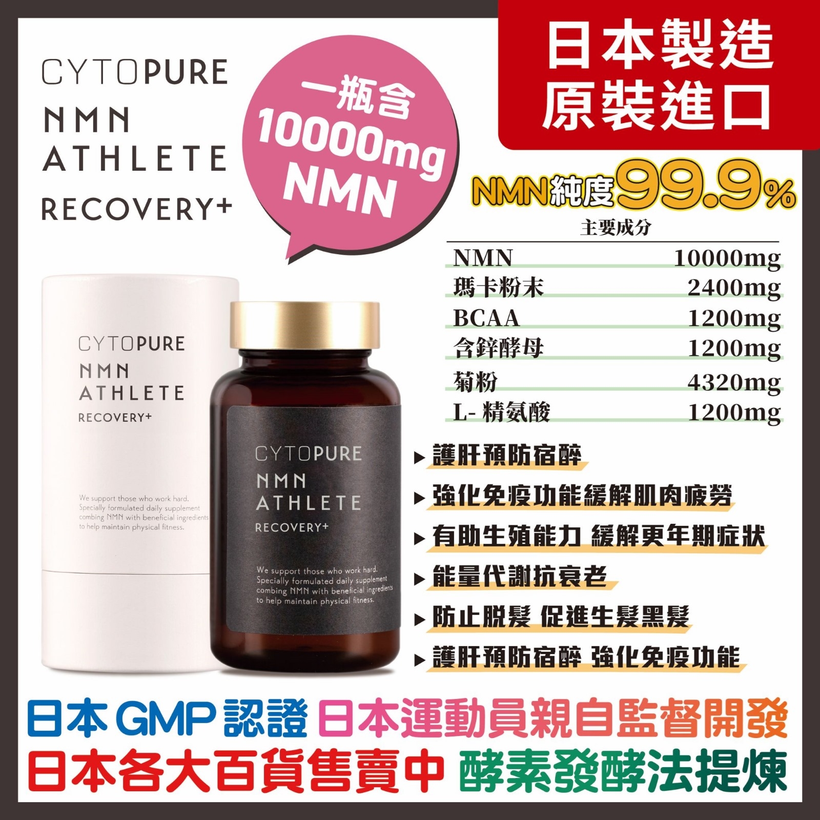 CYTOPURE NMN Athlete Recovery+ 120 Capsules | NMN | ESDlife健康網購